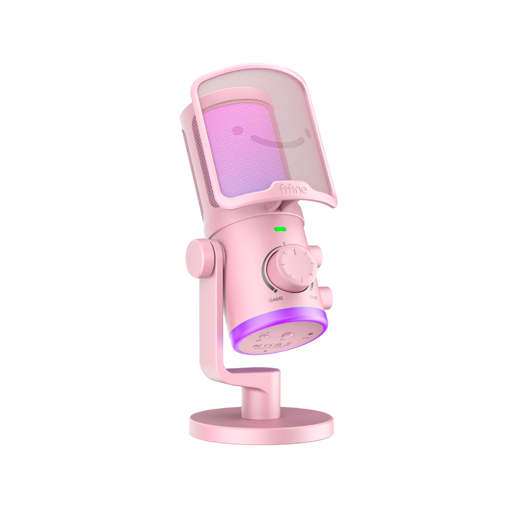 ไมโครโฟน Fifine AM6P USB Condenser Mic RGB Controls Pink