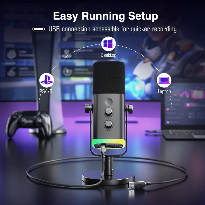 ไมโครโฟน Fifine AM8P USB Dynamic Mic BasedStand RGB Pink | Education ...
