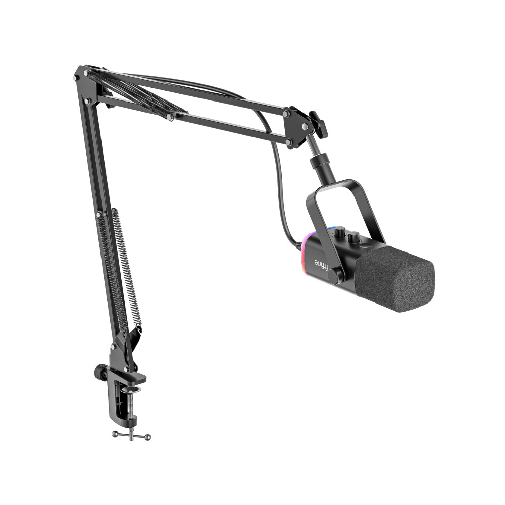 ไมโครโฟน Fifine AM8T Dynamic Mic Boom Arm Stand RGB Black