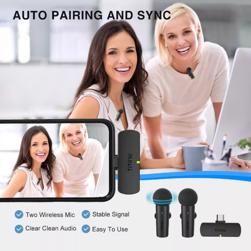 ไมโครโฟน Fifine M8 USB-C Dual Wireless Lapel Mic Black | Education Studio7