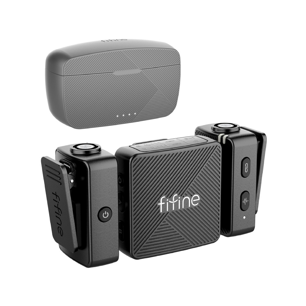 ไมโครโฟน Fifine M9 Dual Wireless Mic Charging Case Black