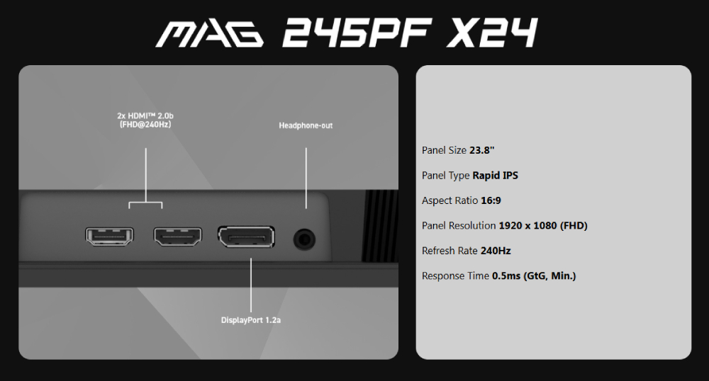 จอมอนิเตอร์ MSI MAG 245PF X24 Gaming Monitor