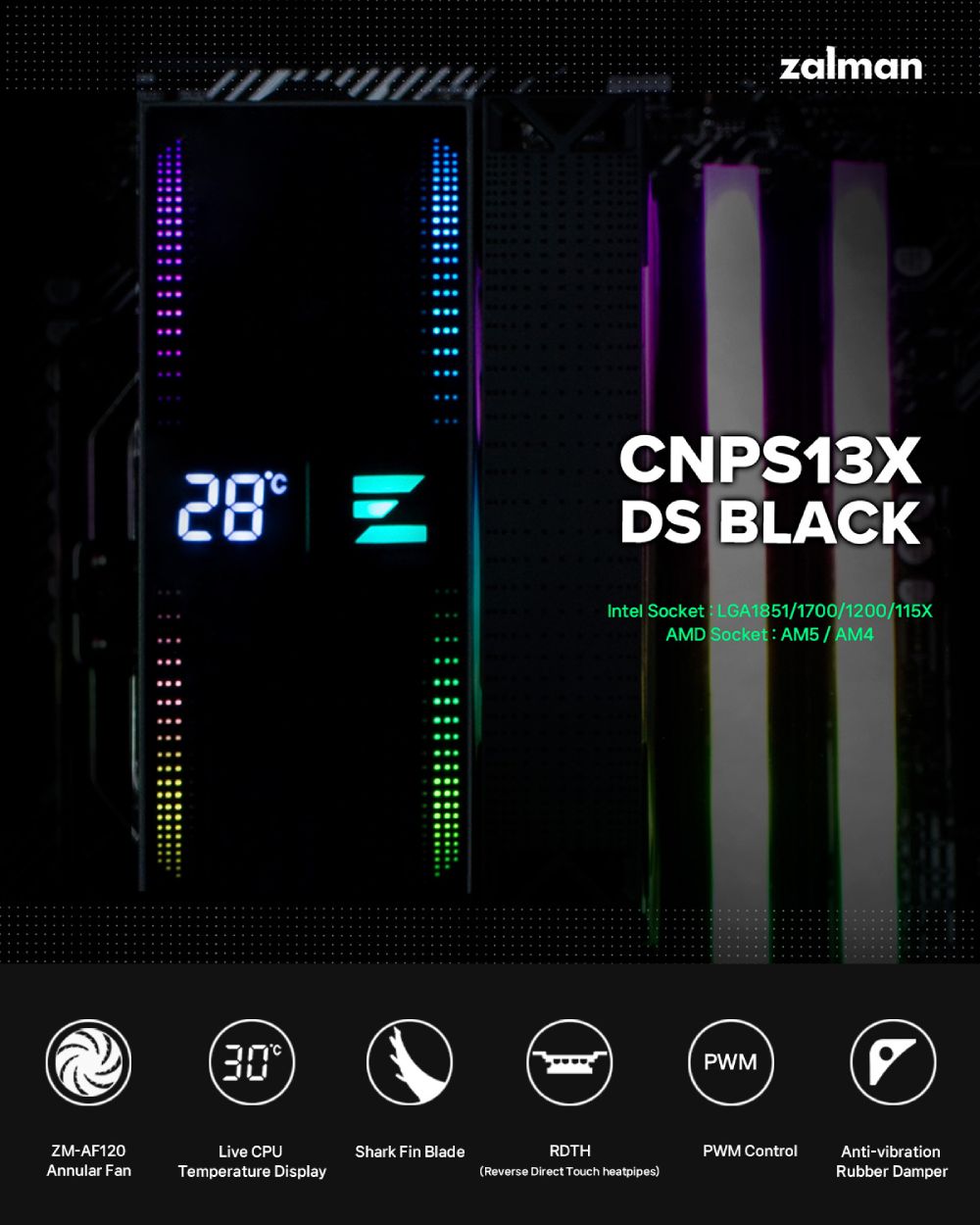พัดลมซีพียู ZALMAN CNPS13X DS [Black]