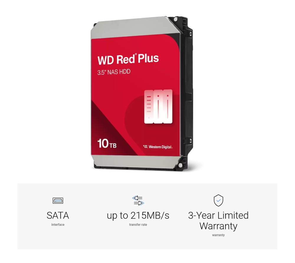 ฮาร์ดดิสก์ WD 10TB Red Plus 7200rpm 256MB PC HDD for NAS