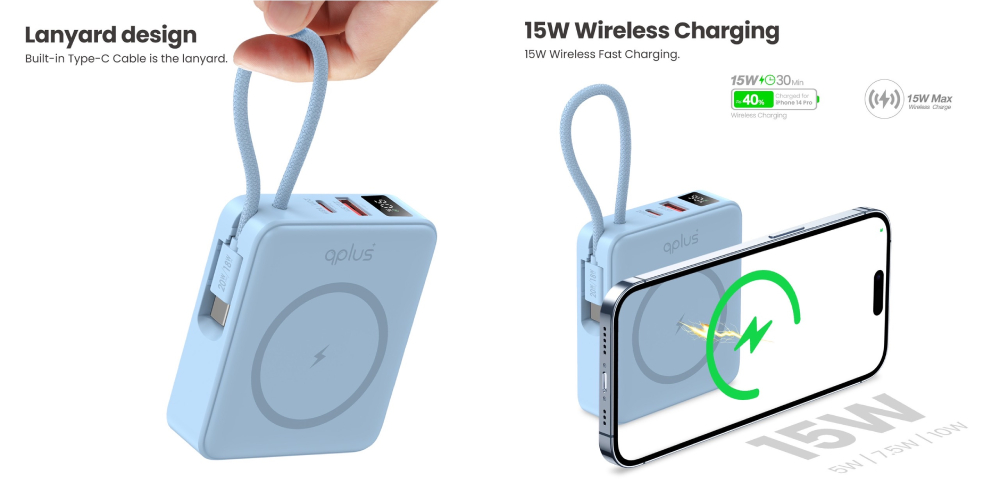 คิวพลัส พาวเวอร์แบงค์ Mini Magnetic Wireless 10000 mAh 15W 1USB-C/1USB ...