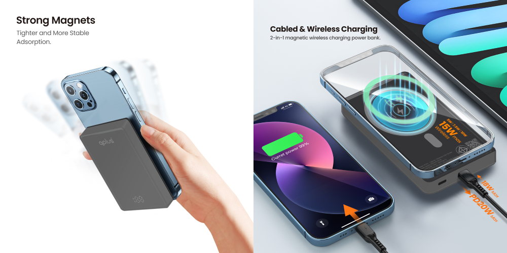 พาวเวอร์แบงค์ QPLUS Mini Magnetic Wireless 10000 mAh W1031 (CCC) Gray