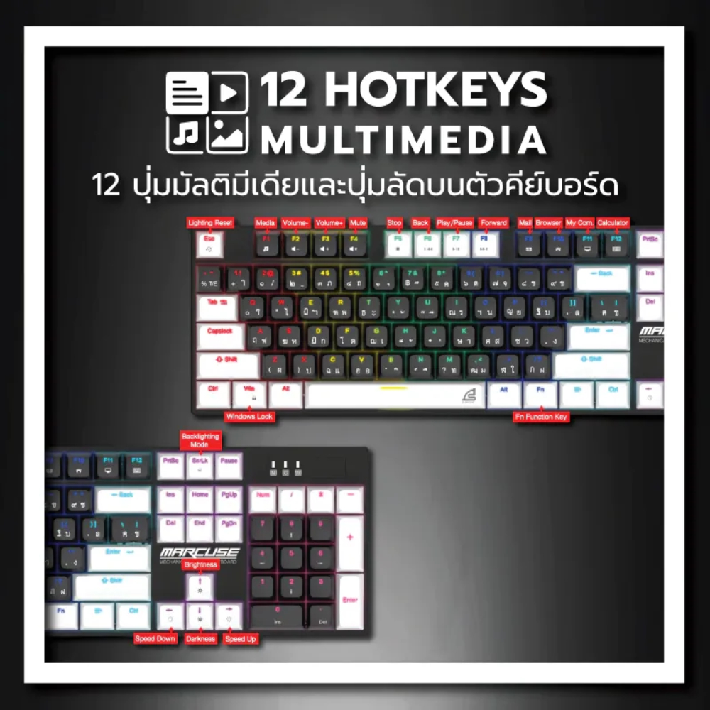 คีย์บอร์ดเกมมิ่ง Signo Mechanical MARCUSE KB-727 Pink (Red Switch ...