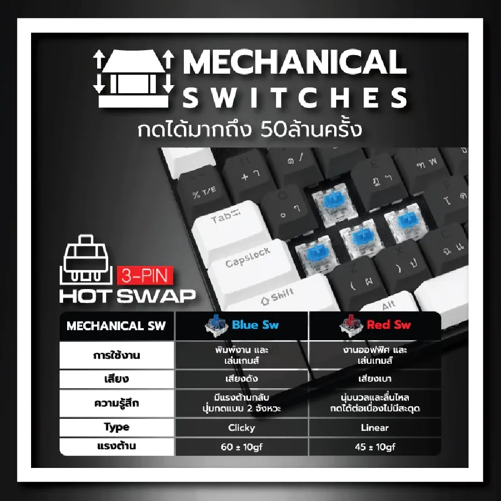 คีย์บอร์ดเกมมิ่ง Signo Mechanical MARCUSE KB-727 Black/Red (Blue Switch)