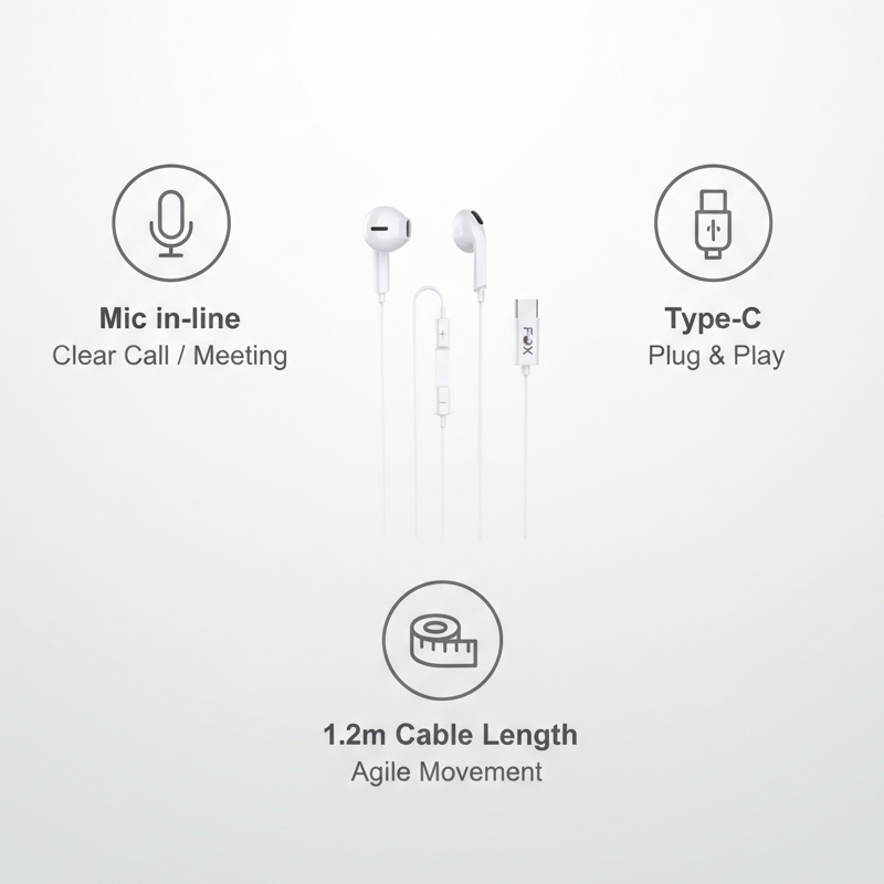 หูฟัง FOX Earbuds with Mic. Type-C FOX-G5 White