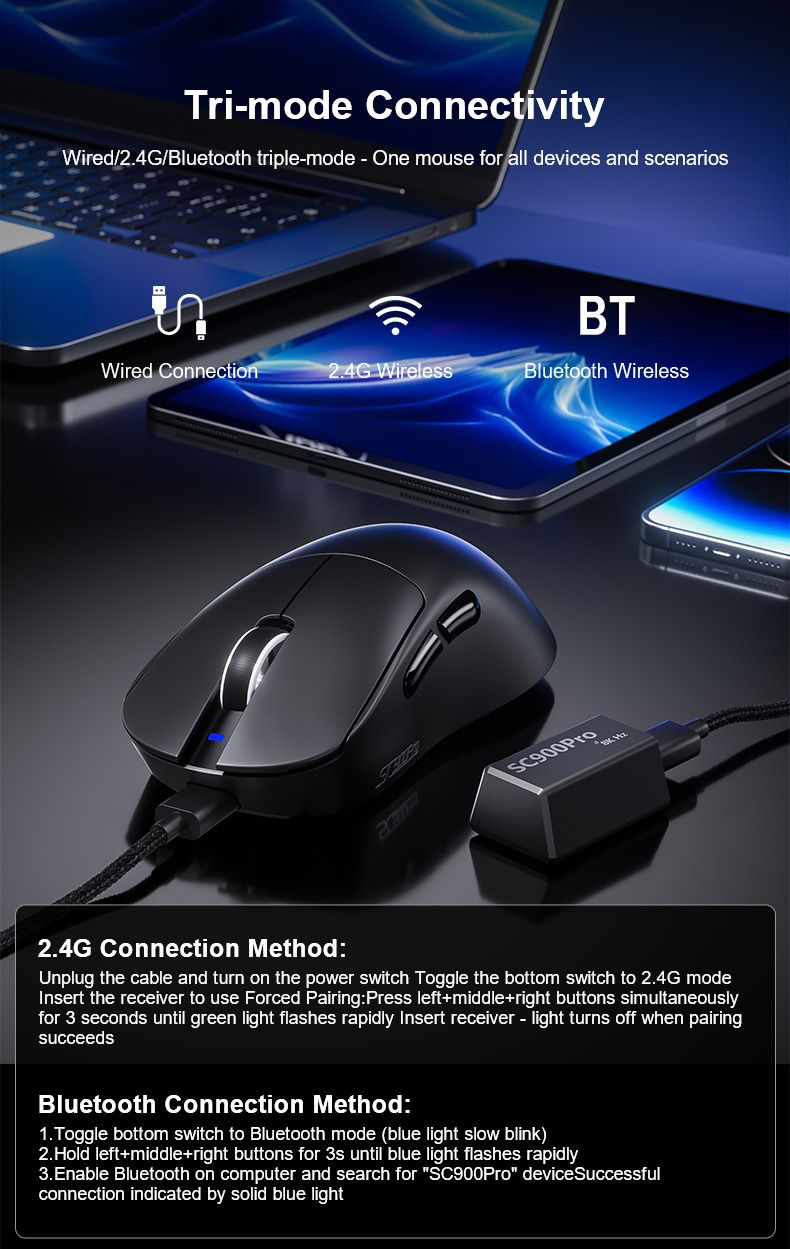 เมาส์เกมมิ่ง AULA SC900 Max Red 30,000 DPI 8000Hz Wireless