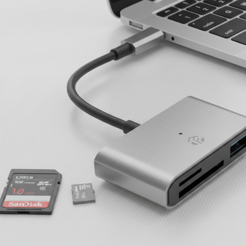 การ์ดรีดเดอร์ TECHPRO 3 in 1 Type-C Card Reader Grey | Education Studio7