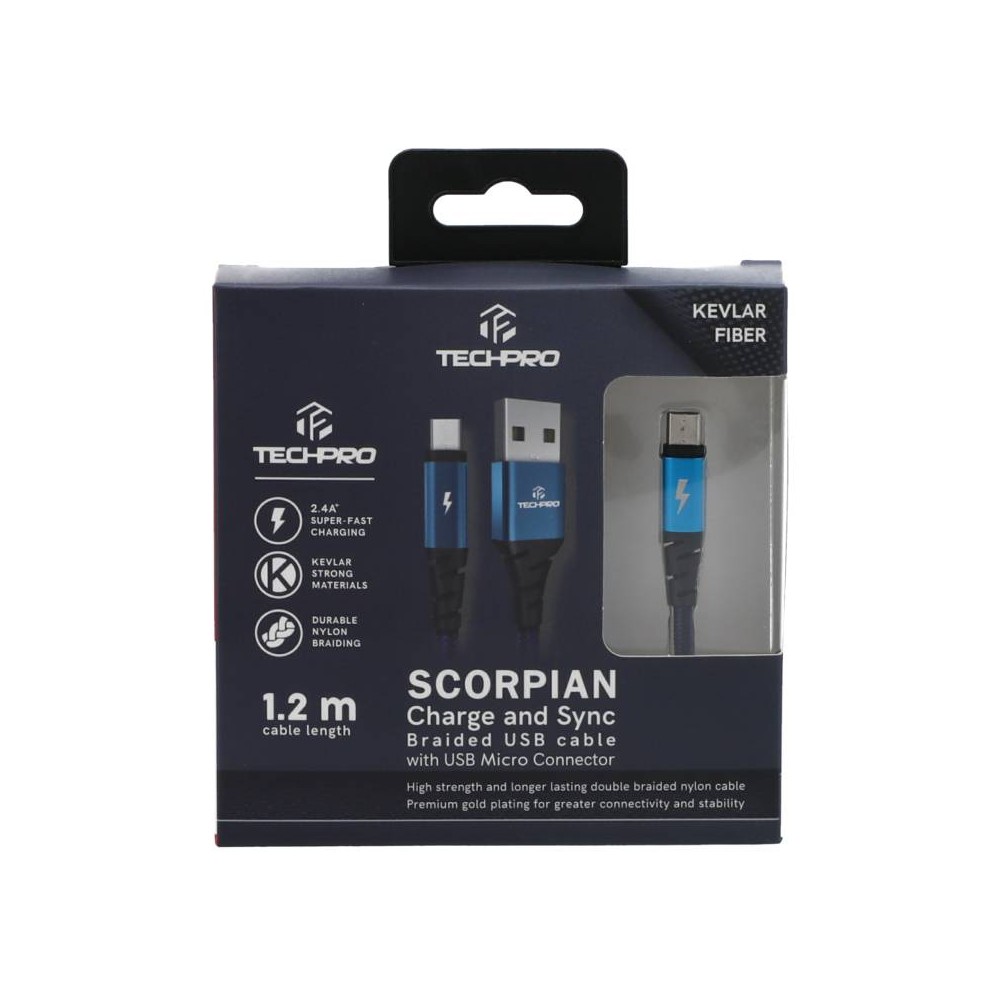 สาย Micro USB TECHPRO TCM-001 Kevlar Micro USB Cable Blue