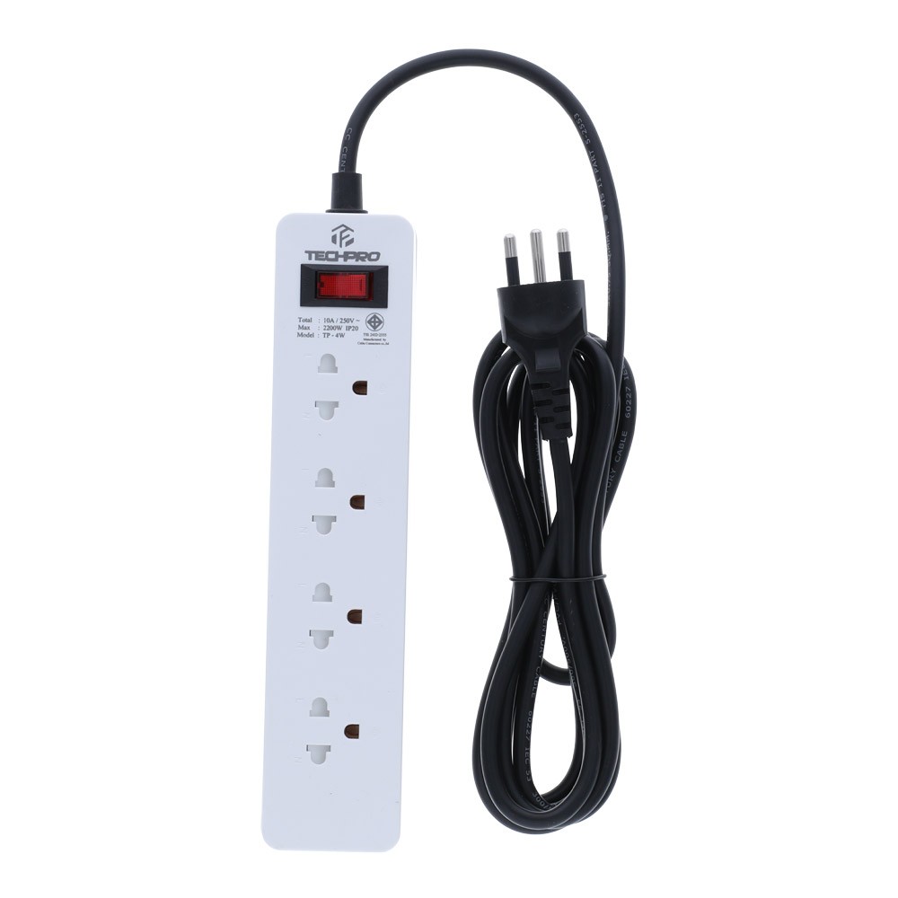 รางปลั๊กไฟ TECHPRO 4 Way 1 Switch 3M. - White